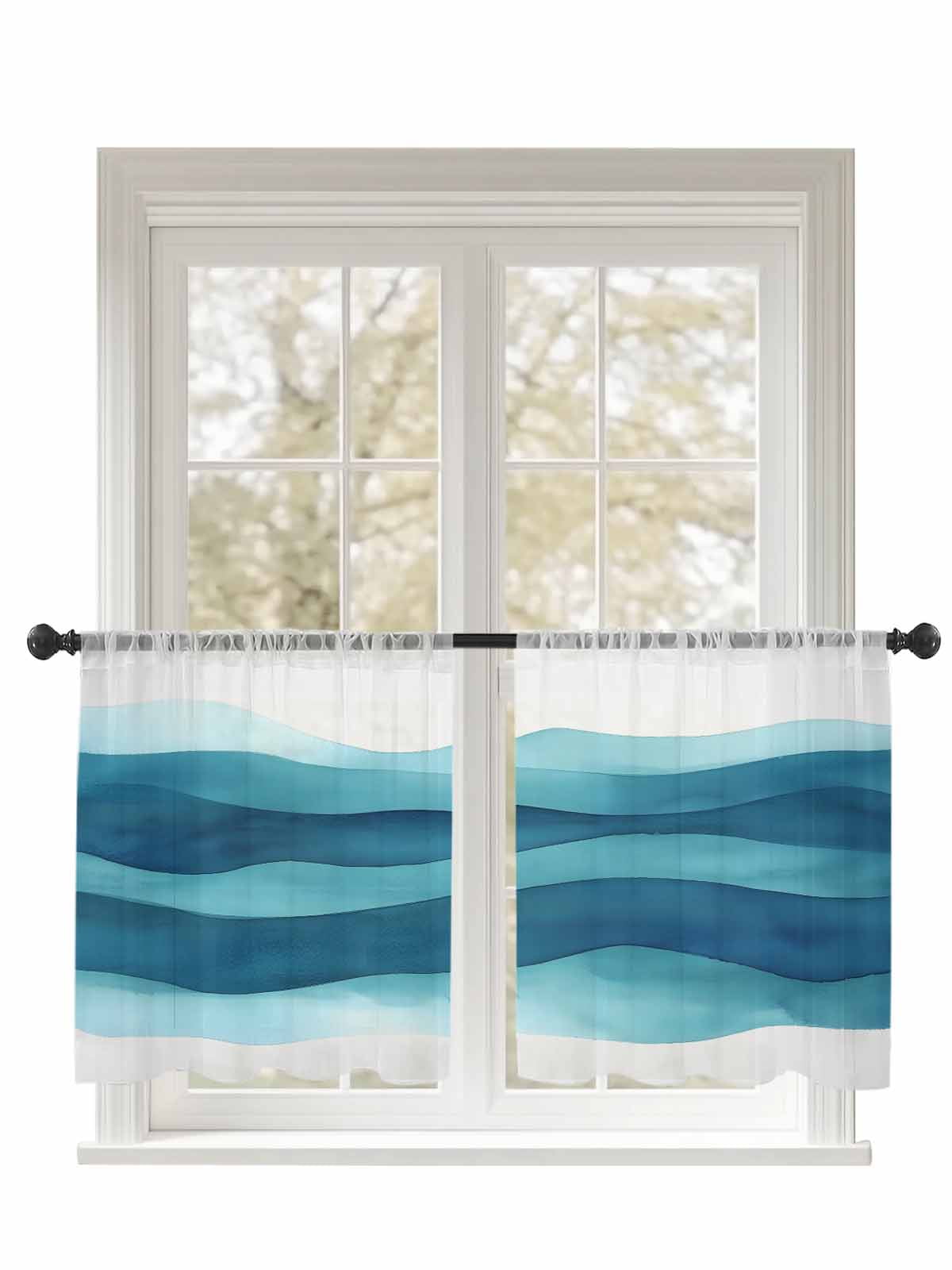 Abstract Turquoise Sheer Curtains 54 Inch Long 2 Panels, Water Ripple ...