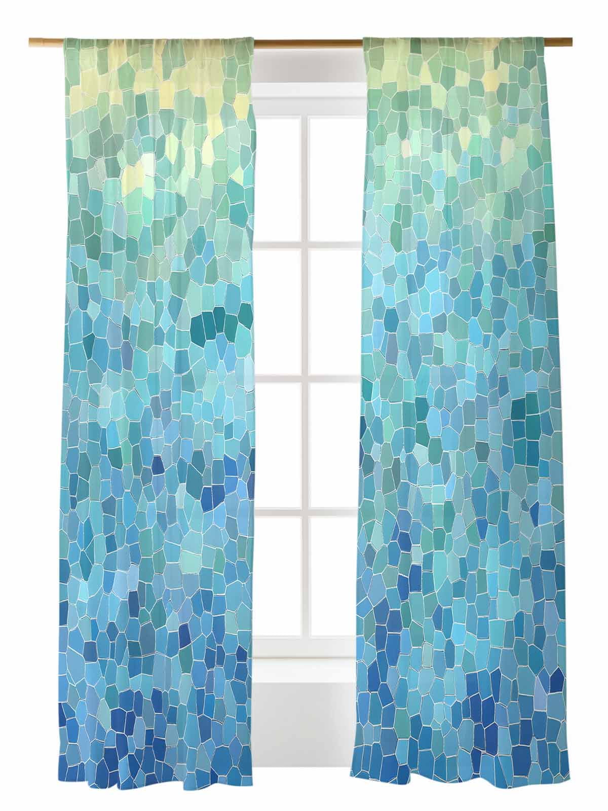 Abstract Turquoise Sheer Curtains 96 Inch Long 2 Panels, Gradient Glass ...
