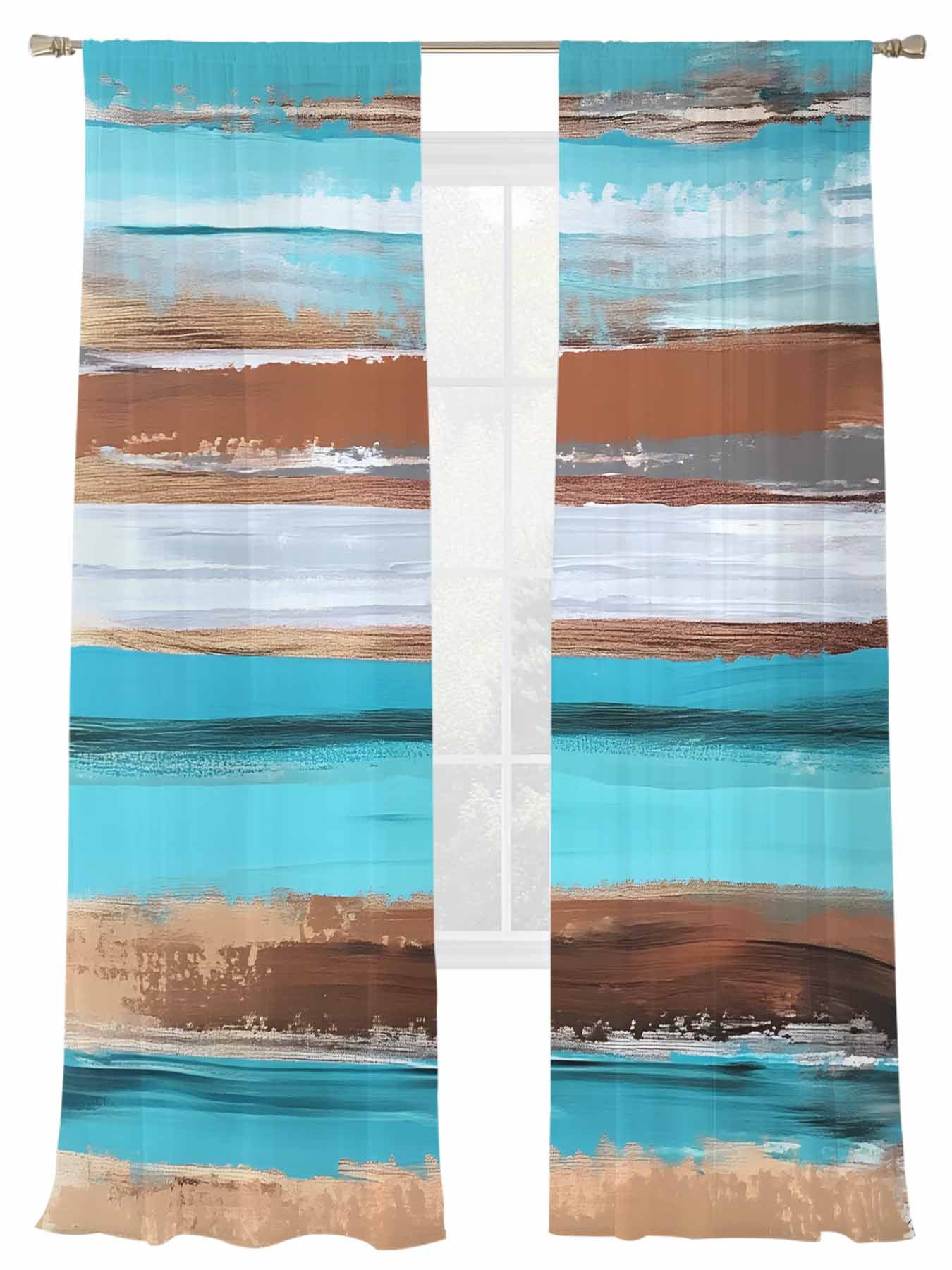 Abstract Turquoise Sheer Curtains for Living Room Bedroom, Light ...
