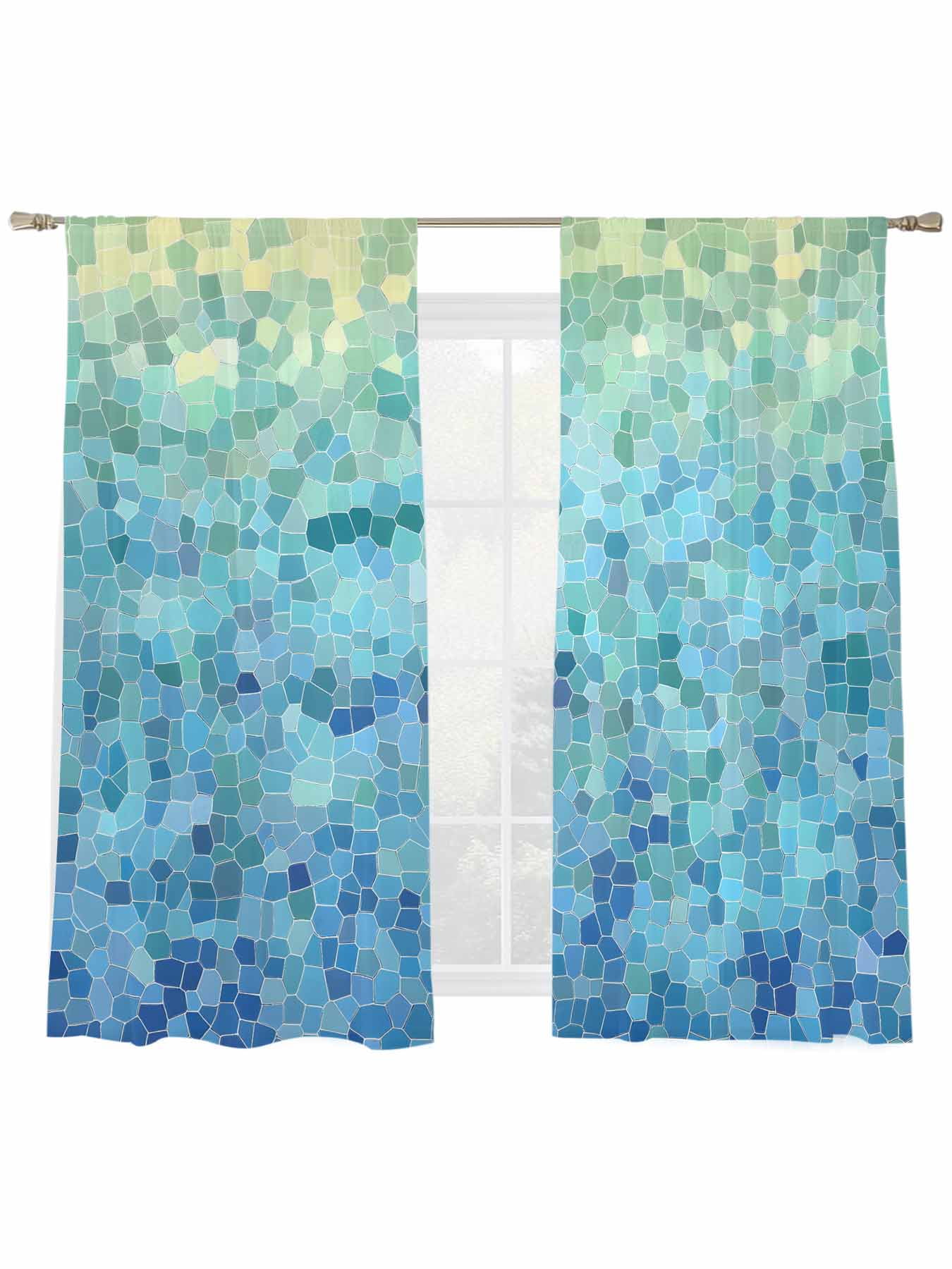 Abstract Turquoise Sheer Curtains for Living Room Bedroom, Light ...