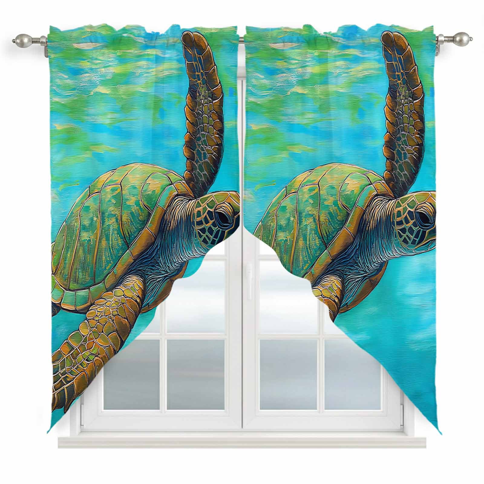 Abstract Turtle Swag Valances for Windows 63 inches Long, Watercolor ...