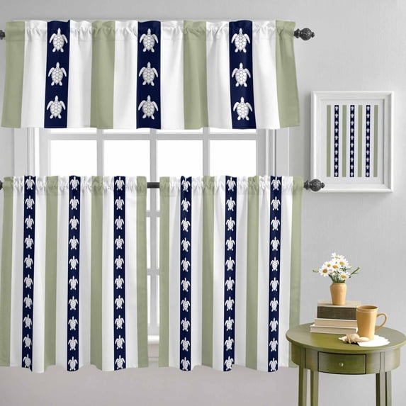 Abstract Turtle Texture Stripes Curtain Tier and Valance Set 3 Piece ...