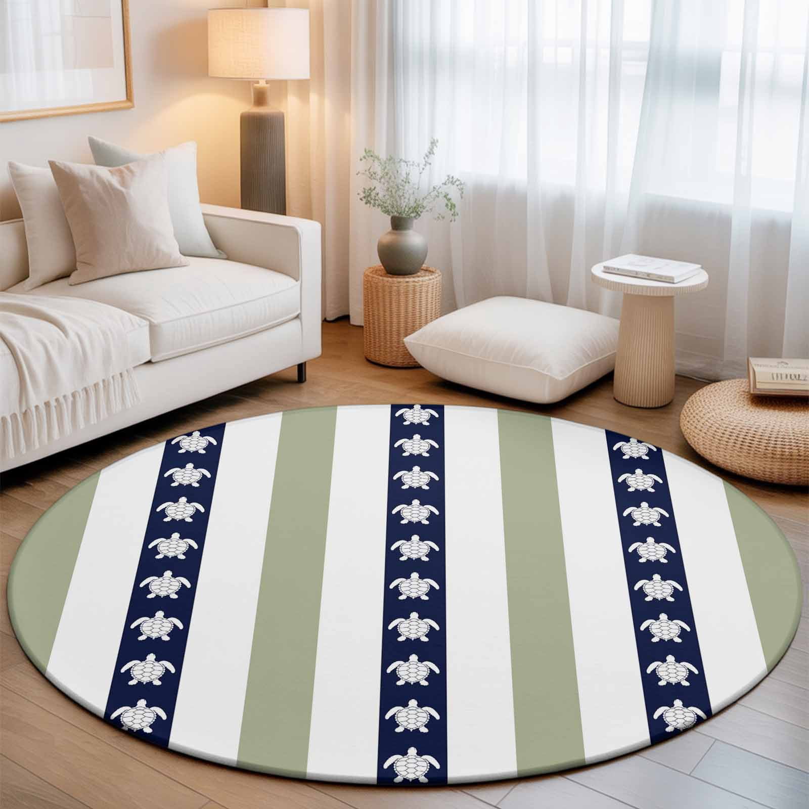 Abstract Turtle Texture Stripes Round Rug 5ft Sage Green Black White ...
