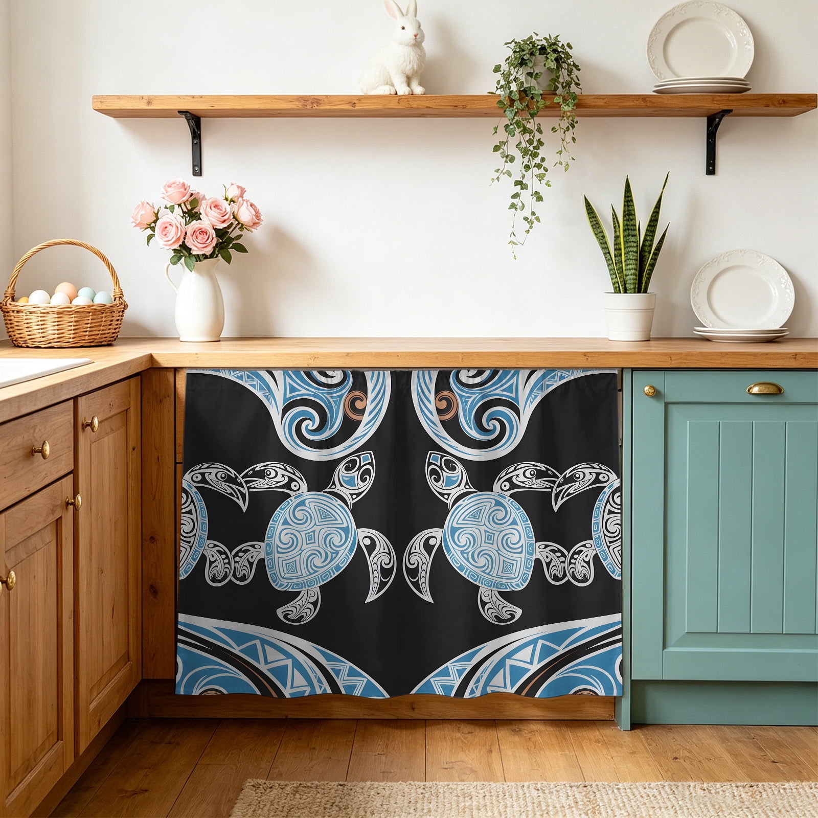 Abstract Turtles Cabinet Curtains 10" W x 11" L Tribal Turtles Animals ...