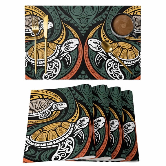 Abstract Turtles Cotton Linen Placemats Set of 4, Hawaii Turtles ...