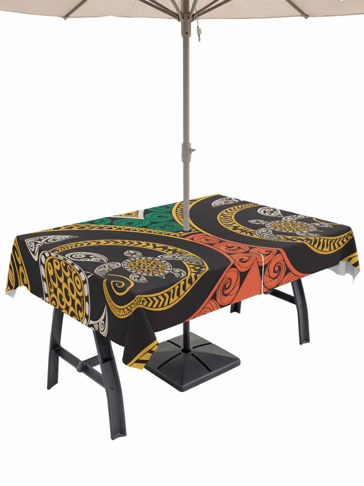 Abstract Turtles Rectangle Outdoor Tablecloth with Umbrella Hole Hawaii ...