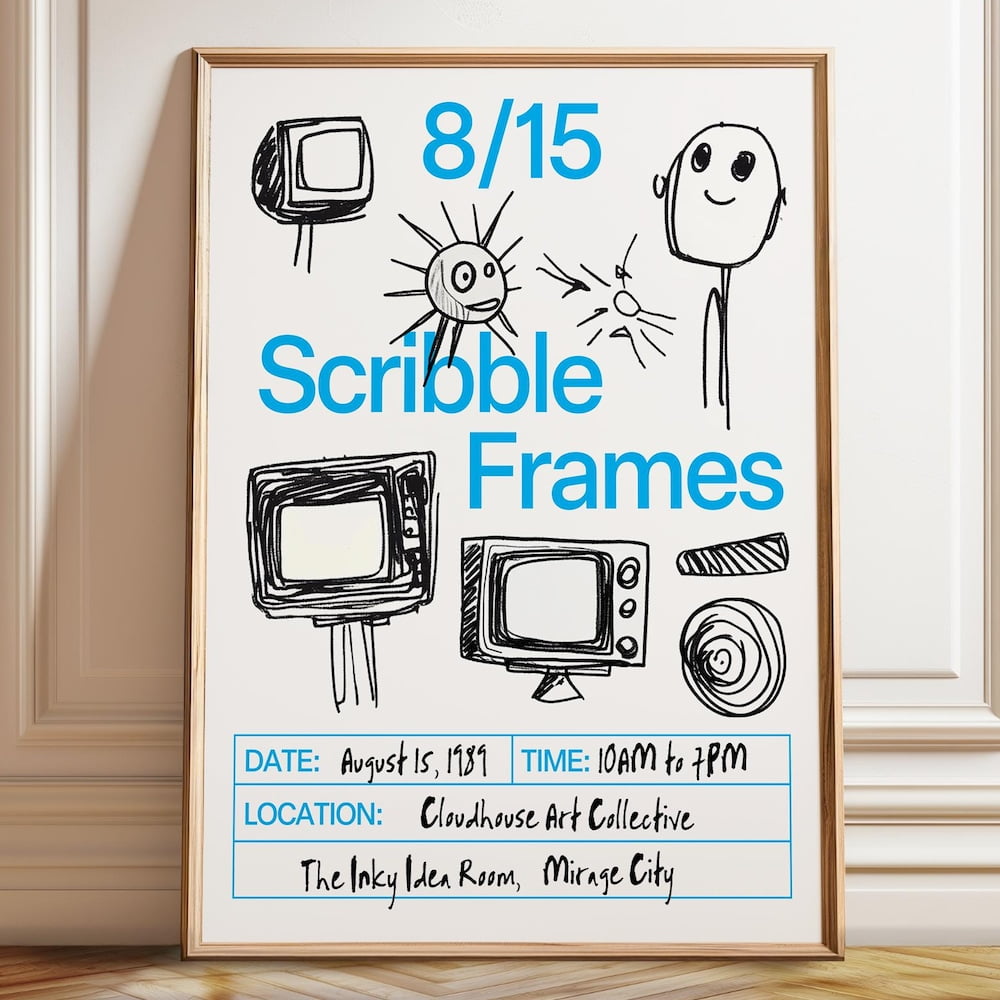 Abstract Tv Doodle Art Scribble S Poster Retro Screen Hand Sketch Wall ...