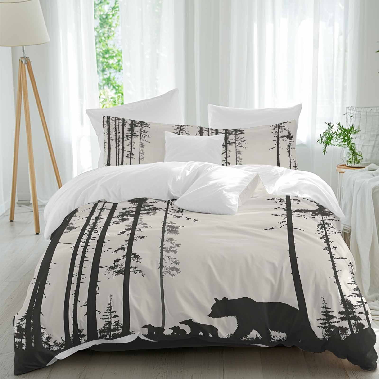 Abstract Twin Duvet Cover Set, Bear Family Forest Trees Natural Scenery ...