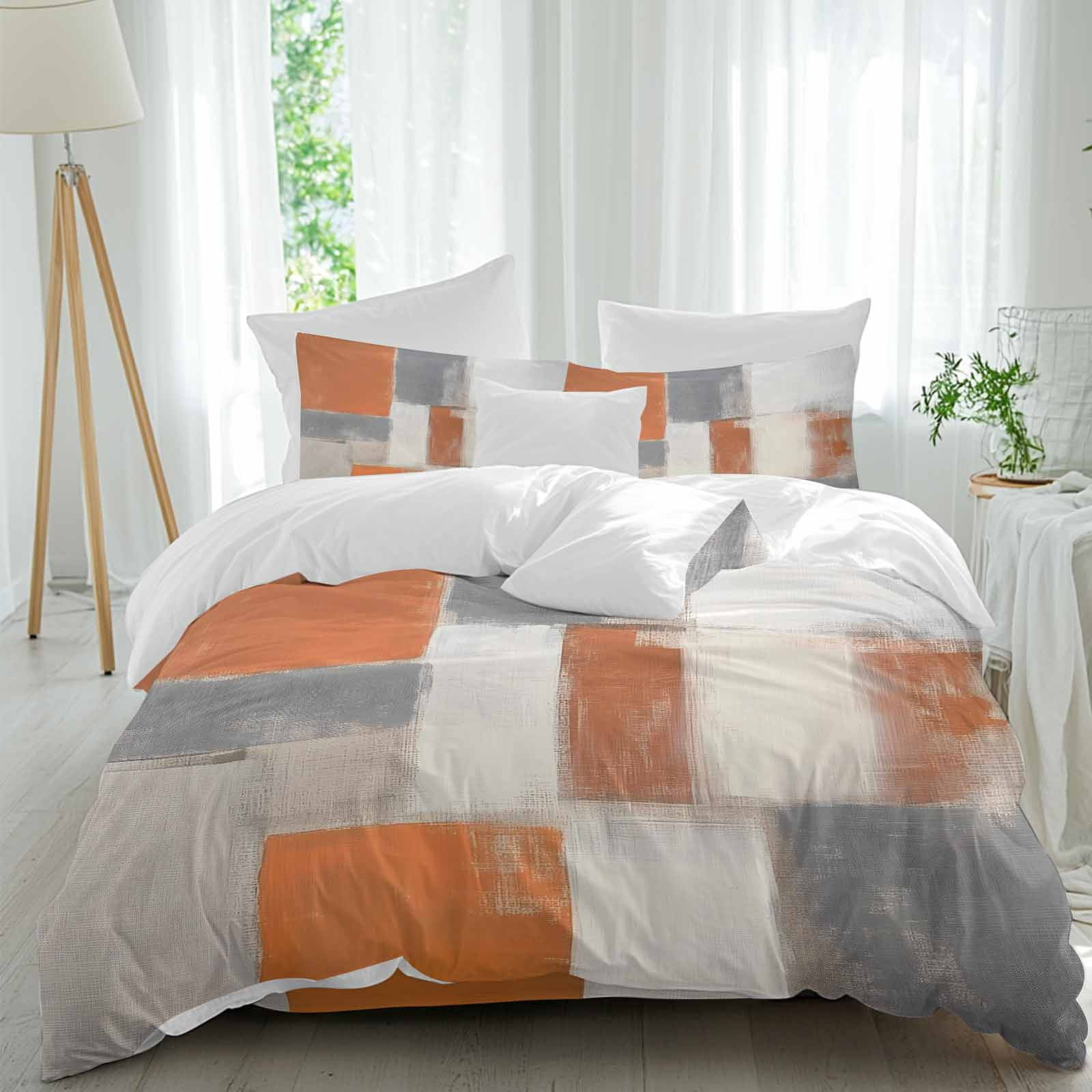 Abstract Twin Duvet Cover Set, Yellow Gray Block Composition Graffiti ...