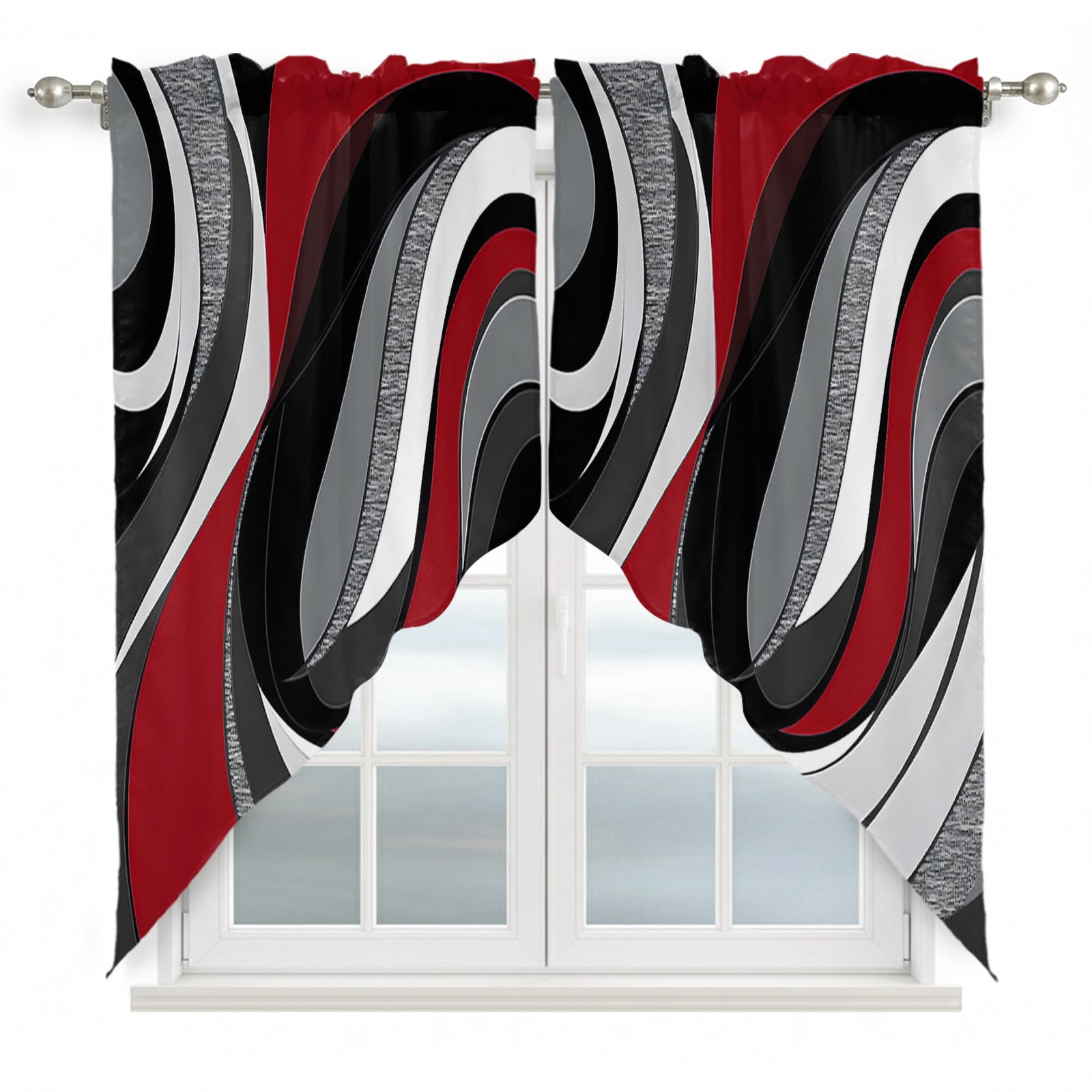 Abstract Twist Art Swag Valances for Windows 45 inches Long, Black and ...