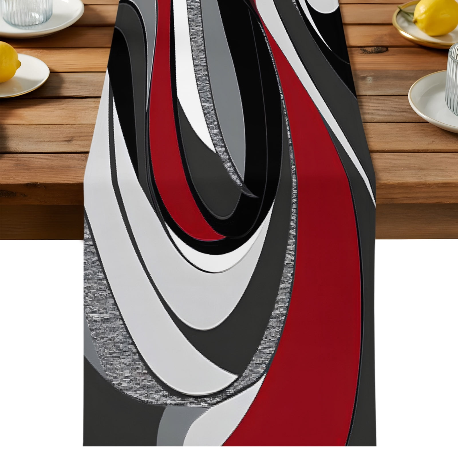 Abstract Twist Art Table Runner, Black and Red Classic Match Cotton ...