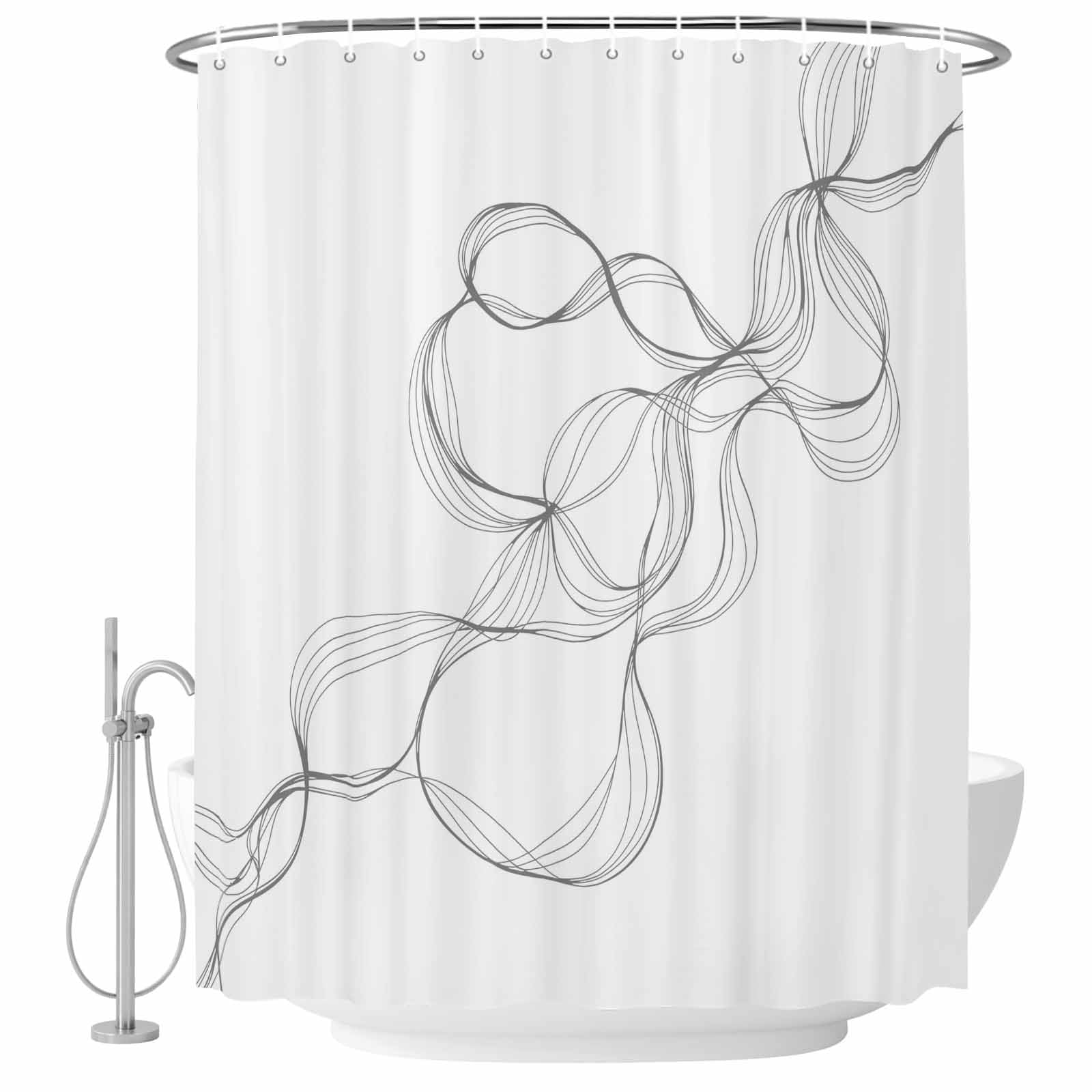 Abstract Twisted LineStripe Bathroom Shower Curtains with Hooks, Wave ...