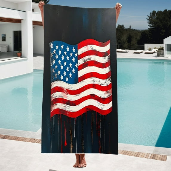 Abstract USA Flag Design Beach Towel - Distressed Red & White Stripes ...