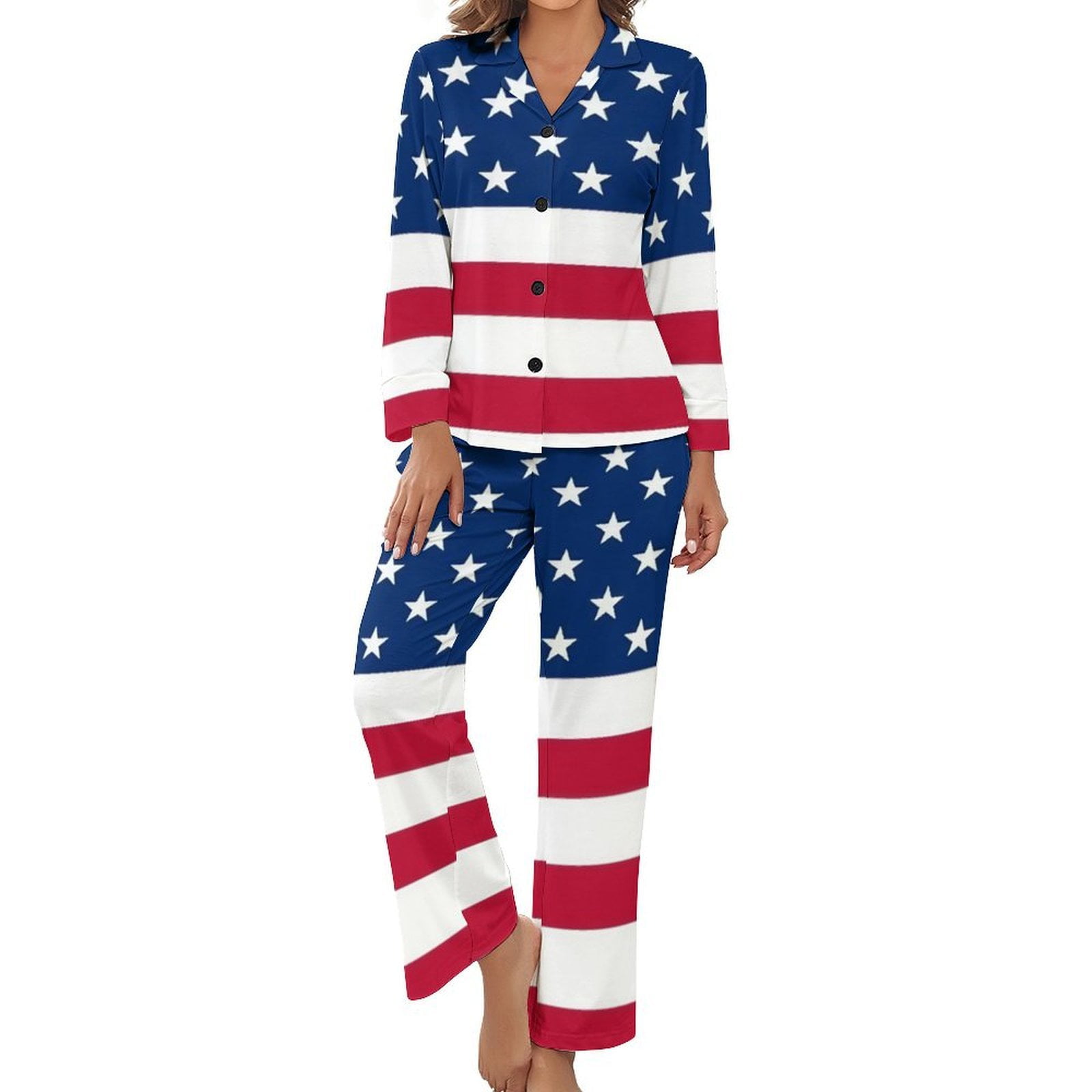 Abstract USA Flag Pajamas Woman Vintage Pajamas Set 2 Piece Long-Sleeve ...