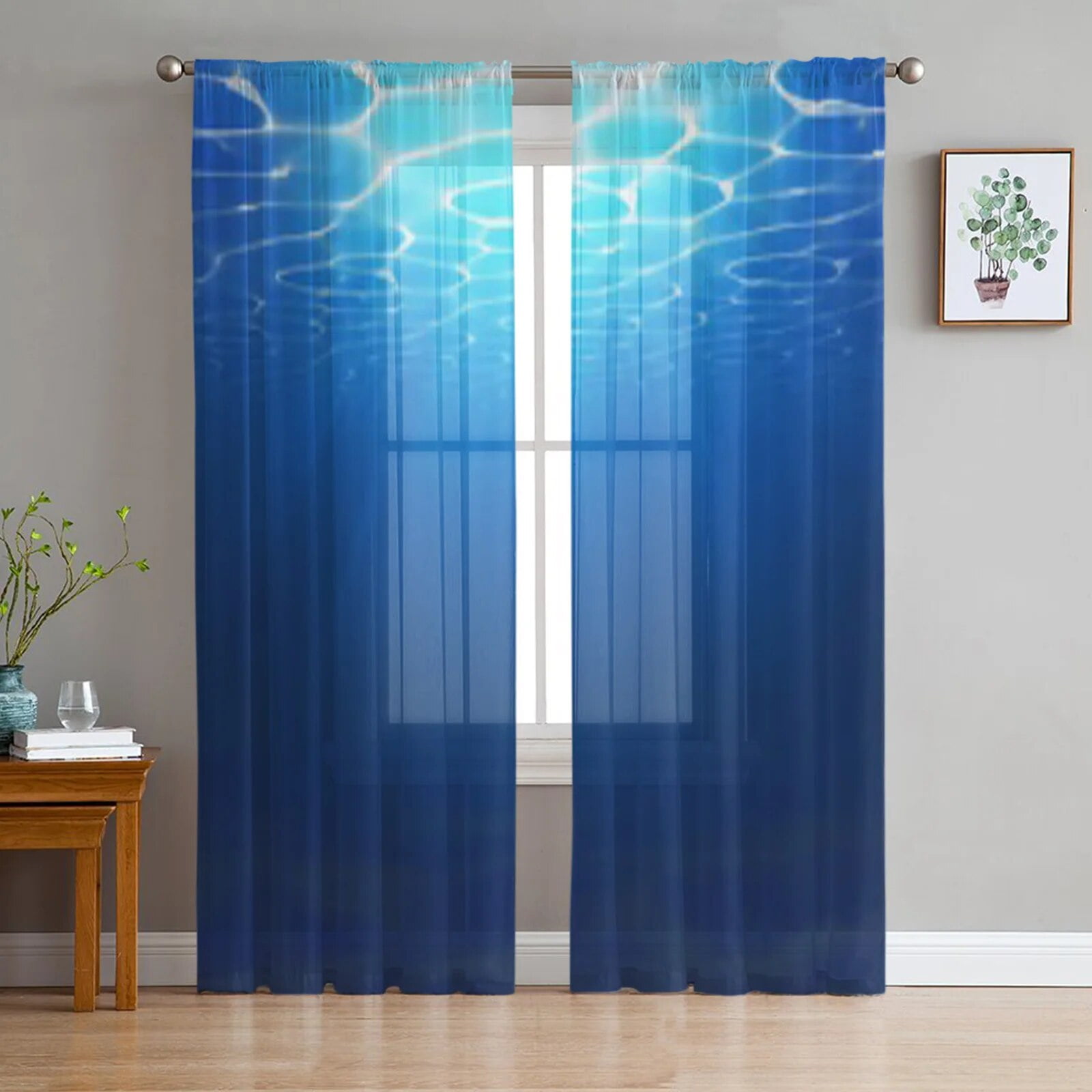 Abstract Underwater With Water Waves Tulle Sheer Curtains for Living ...