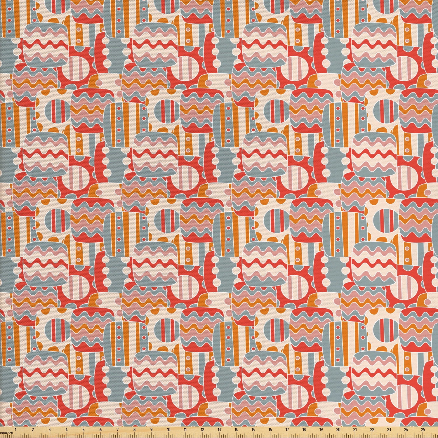 Abstract Upholstery Fabric by the Yard, Continuous Waves Tides Circled ...