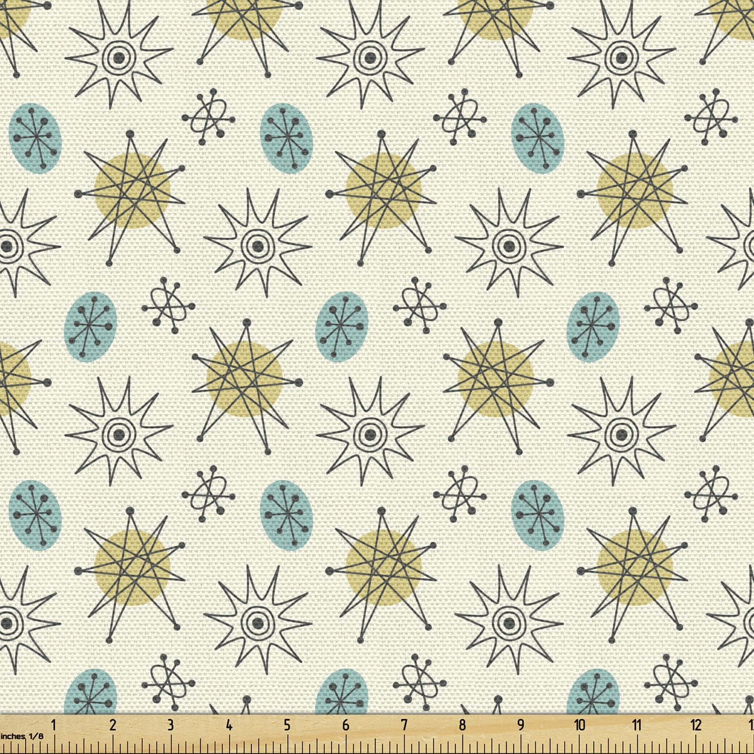 Abstract Upholstery Fabric by the Yard, Mid Century Modern Stars Doodle ...