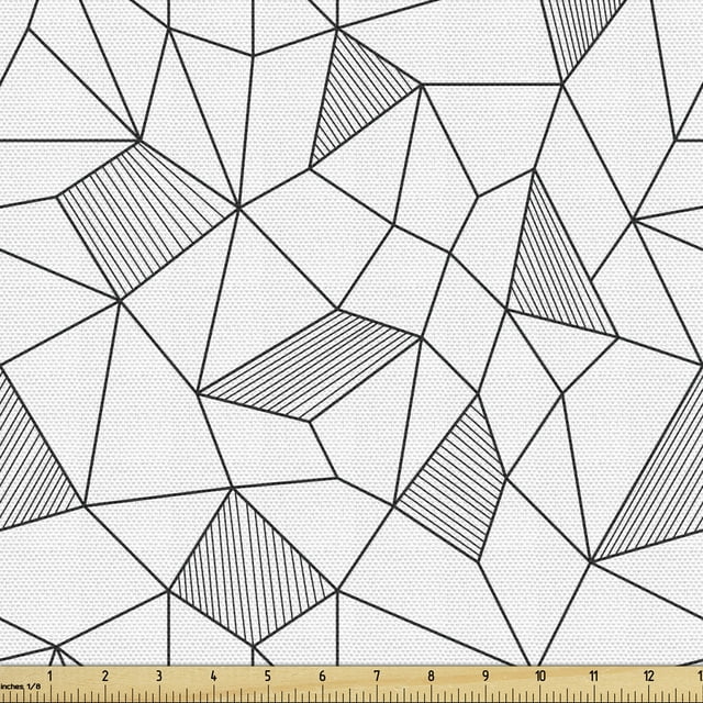Ambesonne Abstract Fabric by the Yard Upholstery, Geometric Line Art, 1 ...