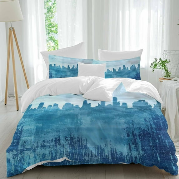 Abstract Urban Silhouette 4 Piece Duvet Cover Set Full Size Watercolor ...