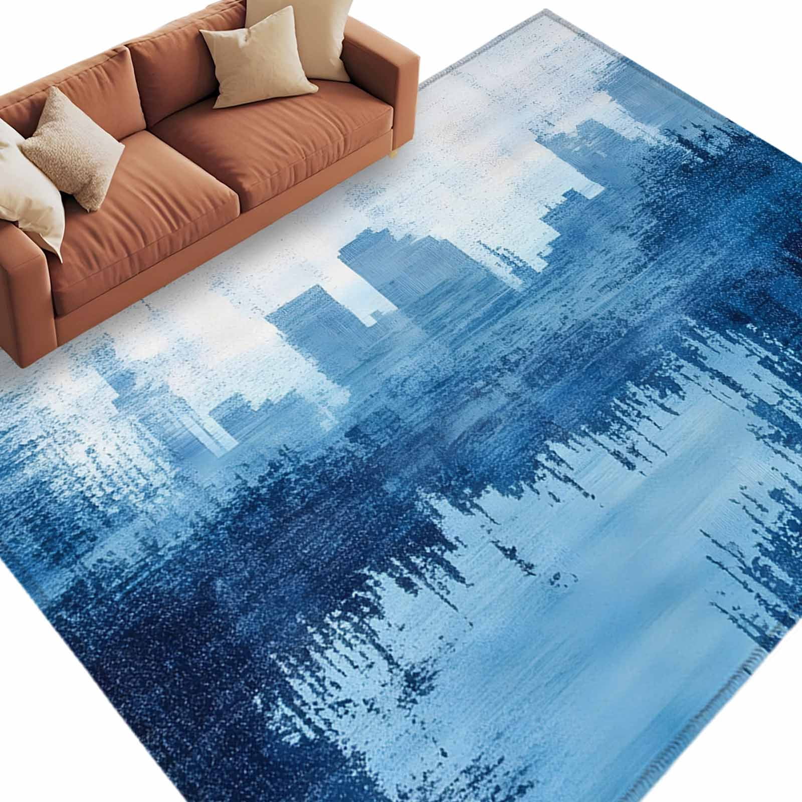 Abstract Urban Silhouette Area Rug 5x8ft Watercolor Blue Gary Building ...