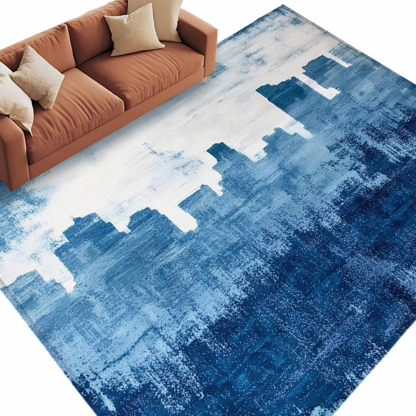 Abstract Urban Silhouette Area Rug 5x8ft Watercolor Blue White Building ...