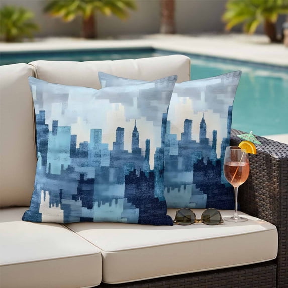 Abstract Urban Silhouette Outdoor Throw Pillow Covers Set of 2, Vintage ...