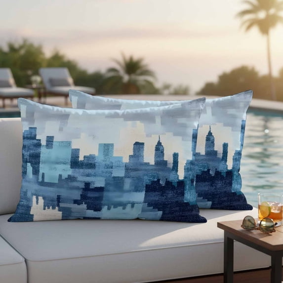 Abstract Urban Silhouette Outdoor Throw Pillow Covers Set of 2, Vintage ...
