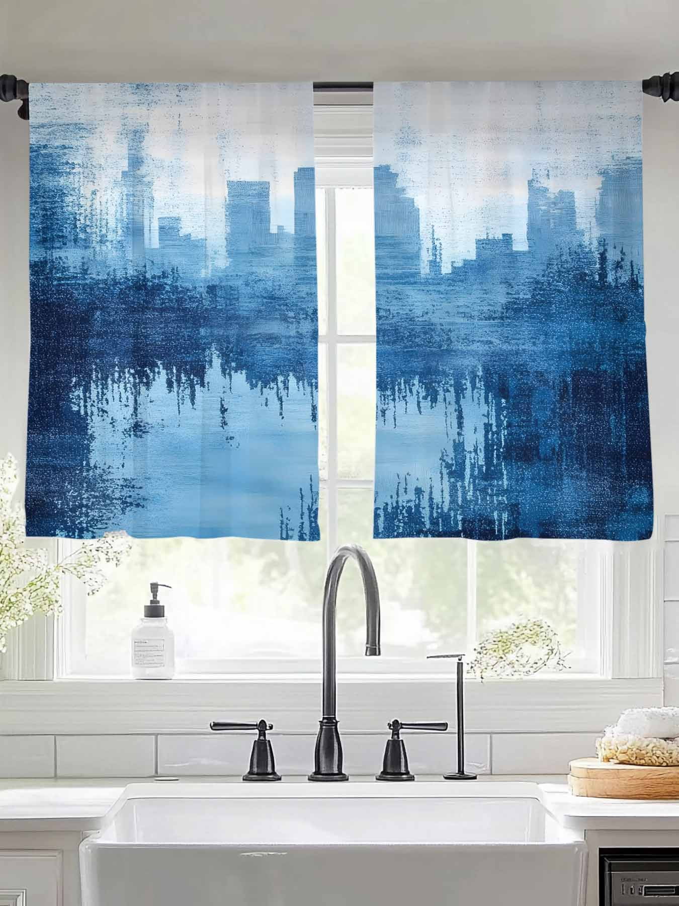 Abstract Urban Silhouette Sheer Curtains 54 Inches Long 2 Panels ...