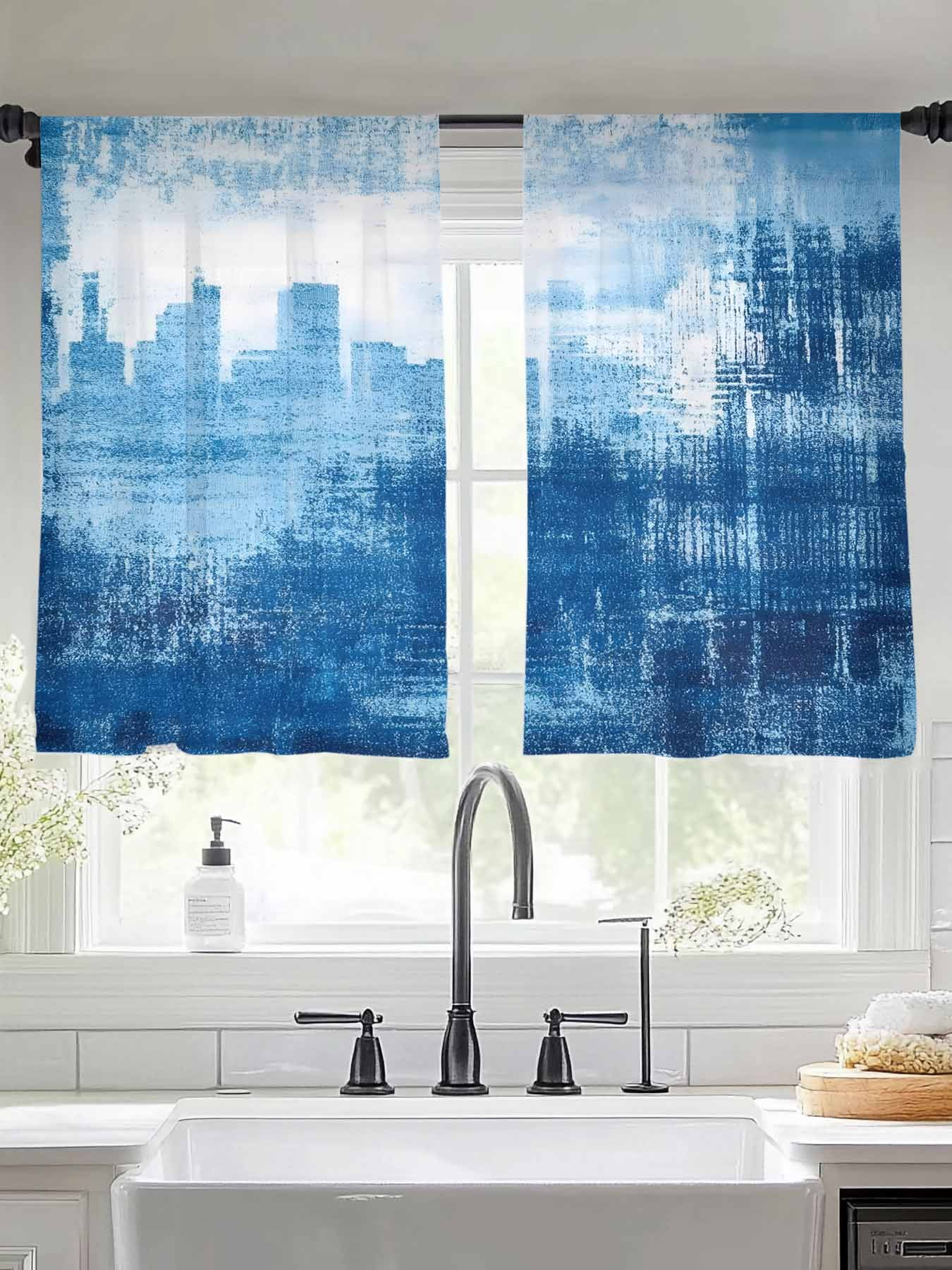 Abstract Urban Silhouette Sheer Curtains 54 Inches Long 2 Panels ...
