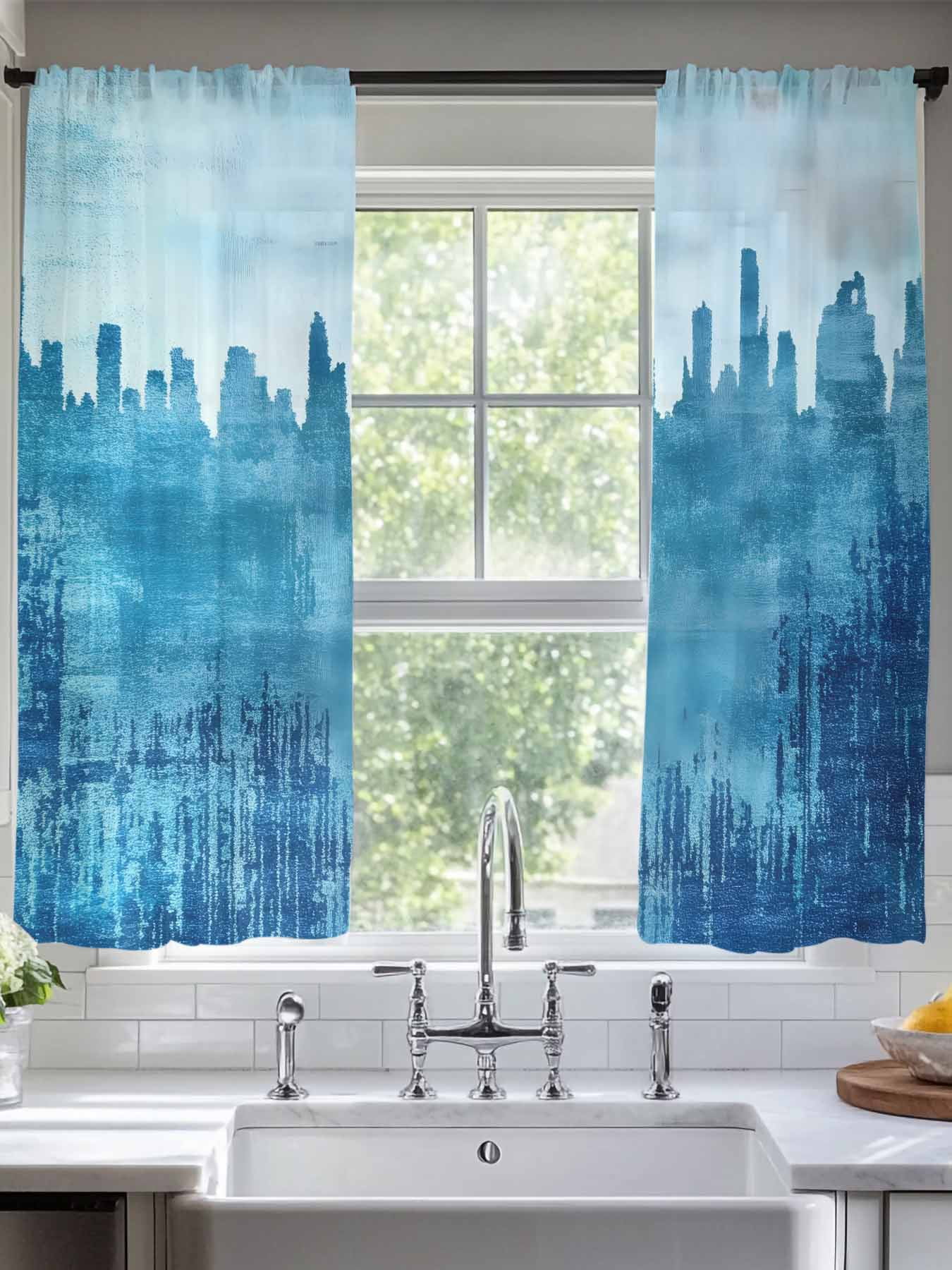 Abstract Urban Silhouette Sheer Curtains 72 Inches Long 2 Panels ...