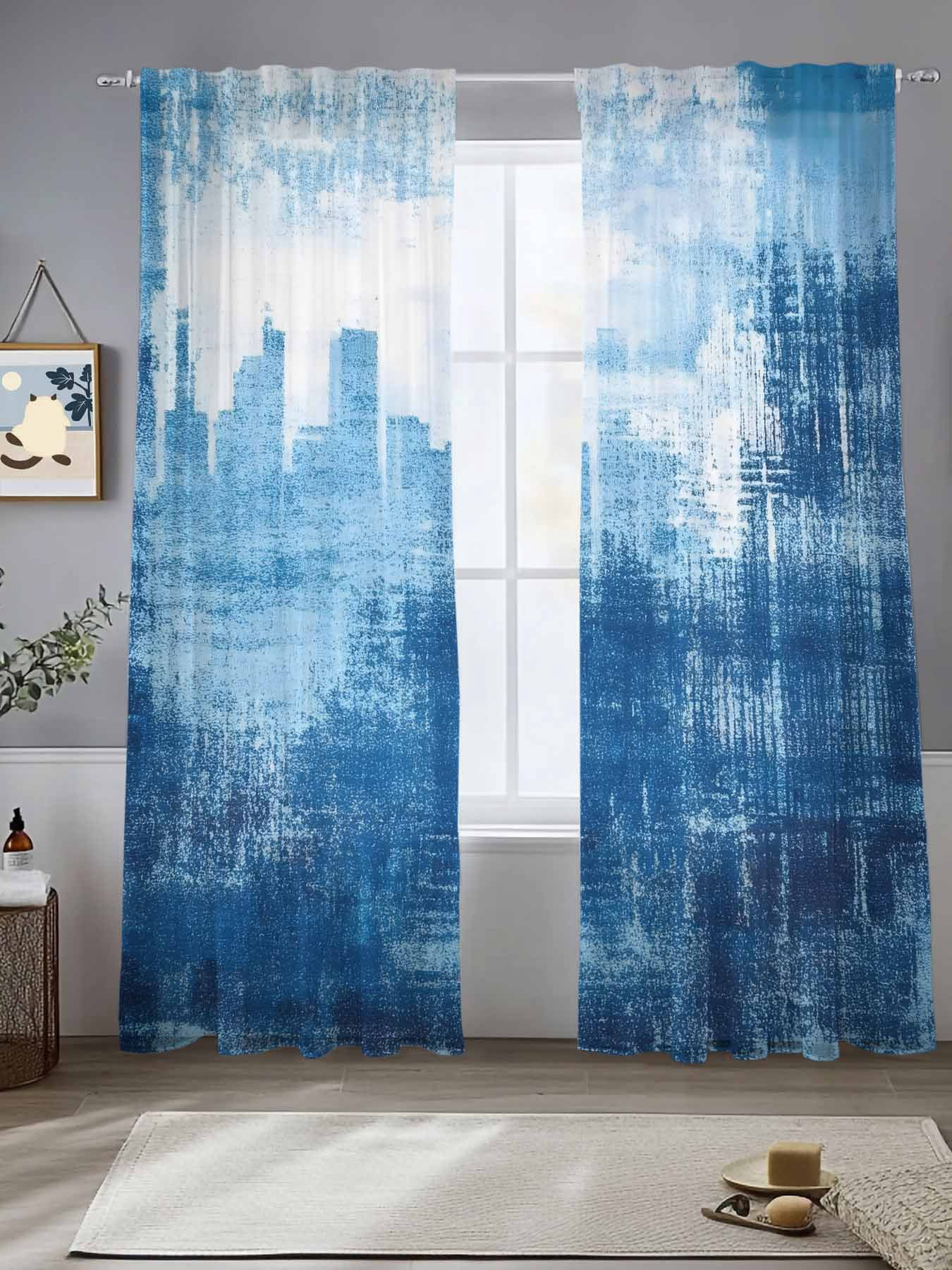 Abstract Urban Silhouette Sheer Curtains 84 Inches Long 2 Panels ...