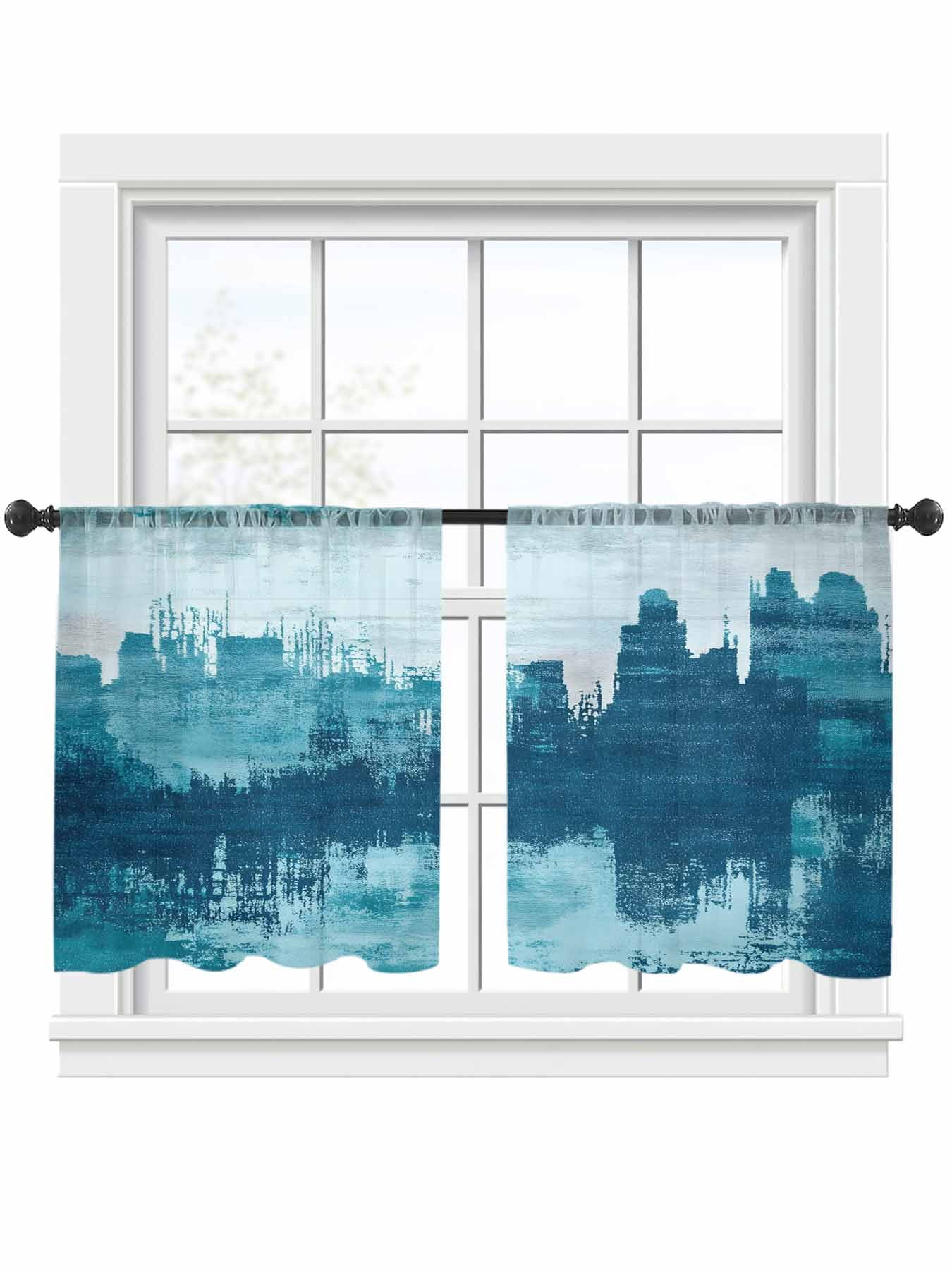 Abstract Urban Silhouette Sheer Curtains for Living Room Bedroom, Light ...