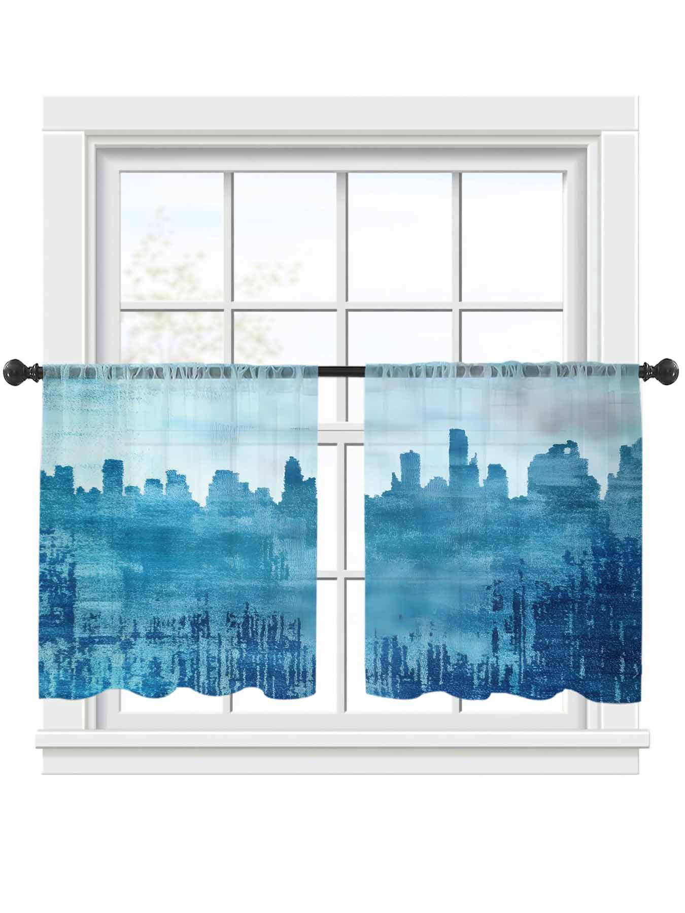 Abstract Urban Silhouette Sheer Curtains for Living Room Bedroom, Light ...