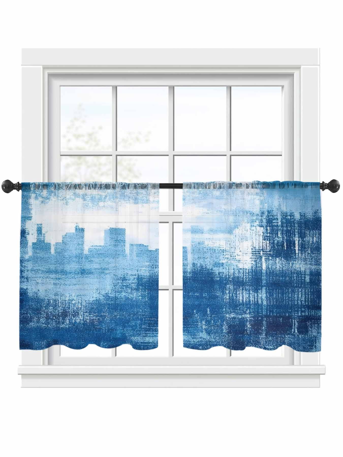 Abstract Urban Silhouette Sheer Curtains for Living Room Bedroom, Light ...