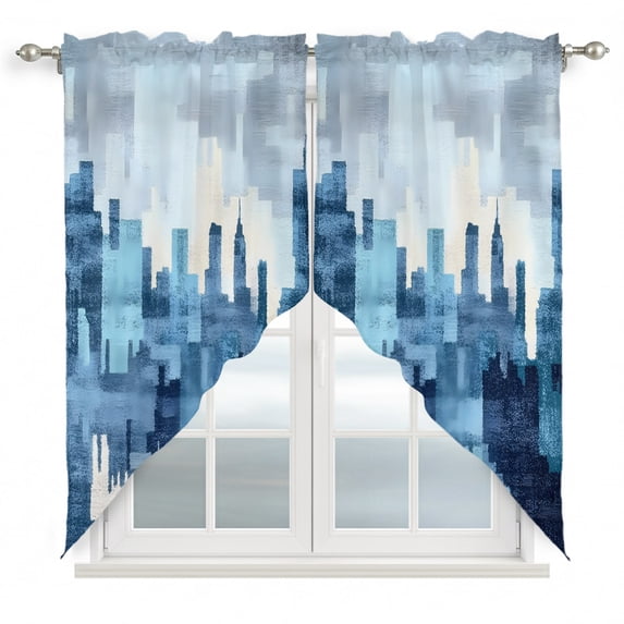Abstract Urban Silhouette Swag Curtain Valance for Window 2 Panels ...