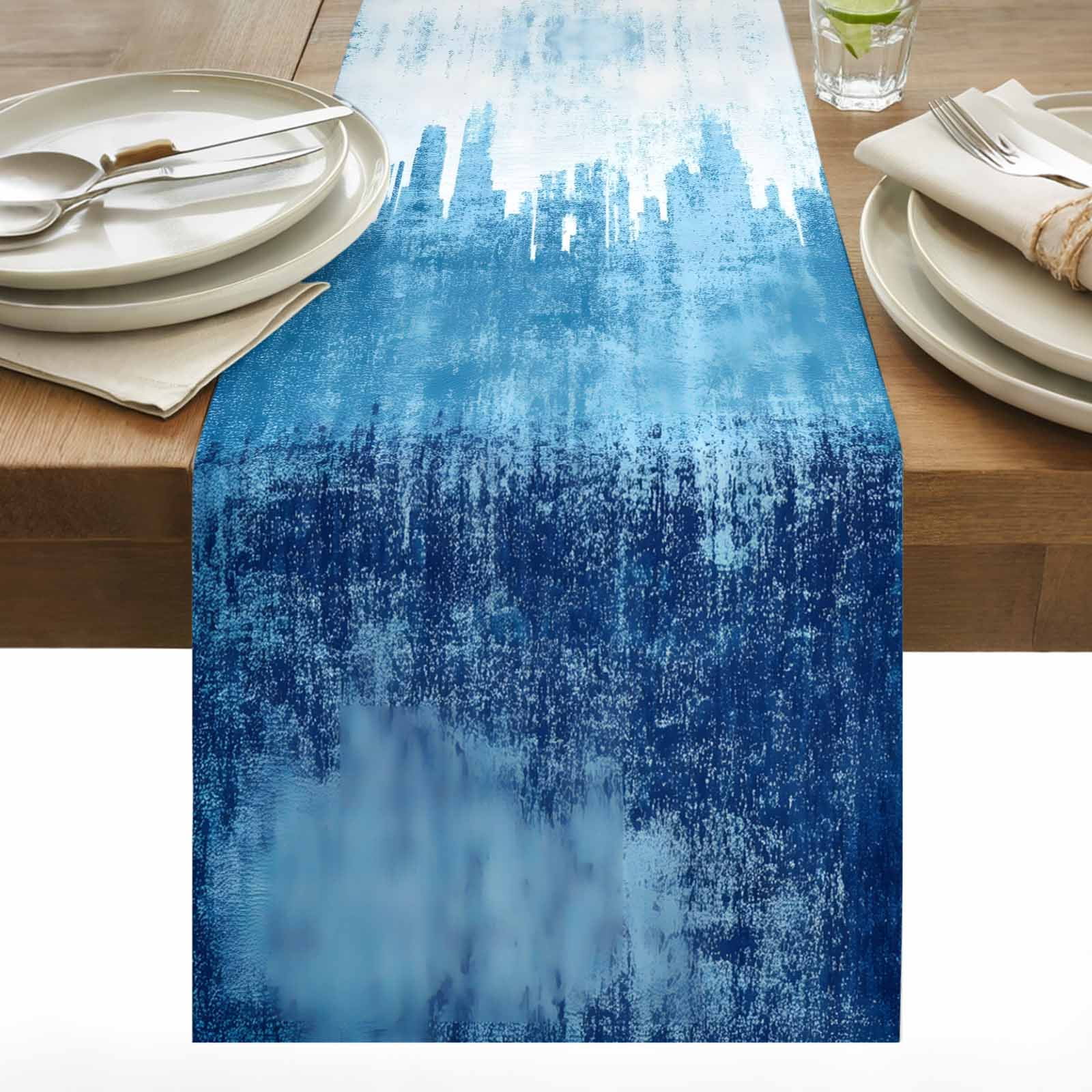 Abstract Urban Silhouette Table Runner 13x108 inch Gary Blue Building ...