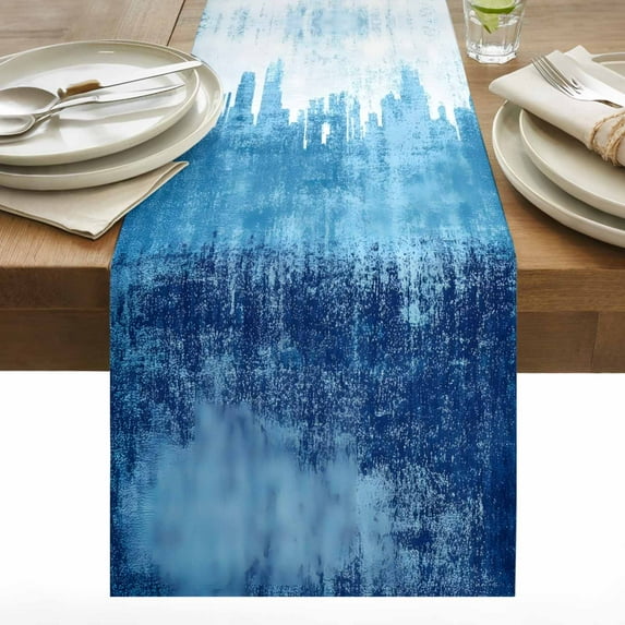 Abstract Urban Silhouette Table Runner 13x108 inch Gary Blue Building ...
