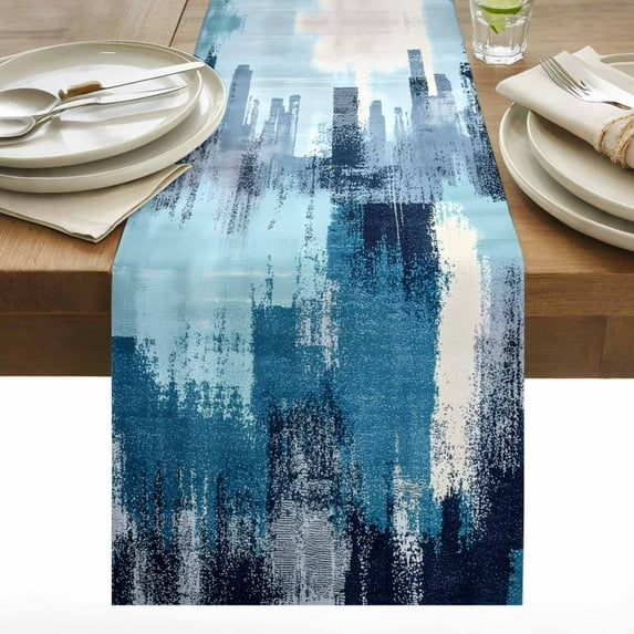 Abstract Urban Silhouette Table Runner 13x90 inch Retro Blue Gary ...