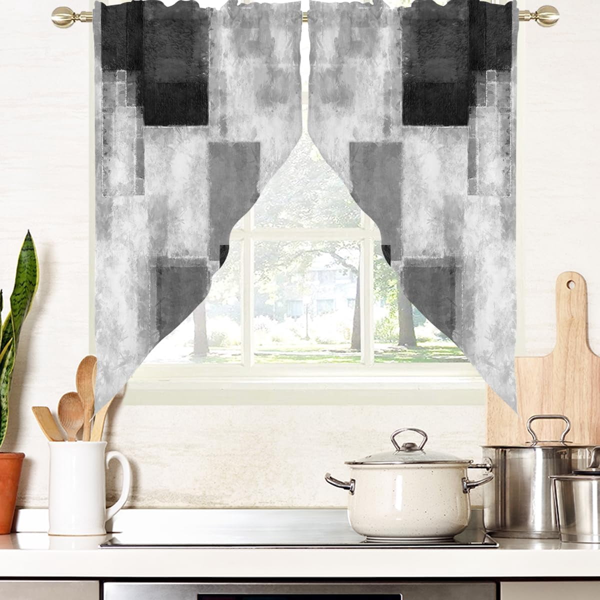 Abstract Valance Curtain Rod Pocket for Kitchen for Bedroom Home Decor ...