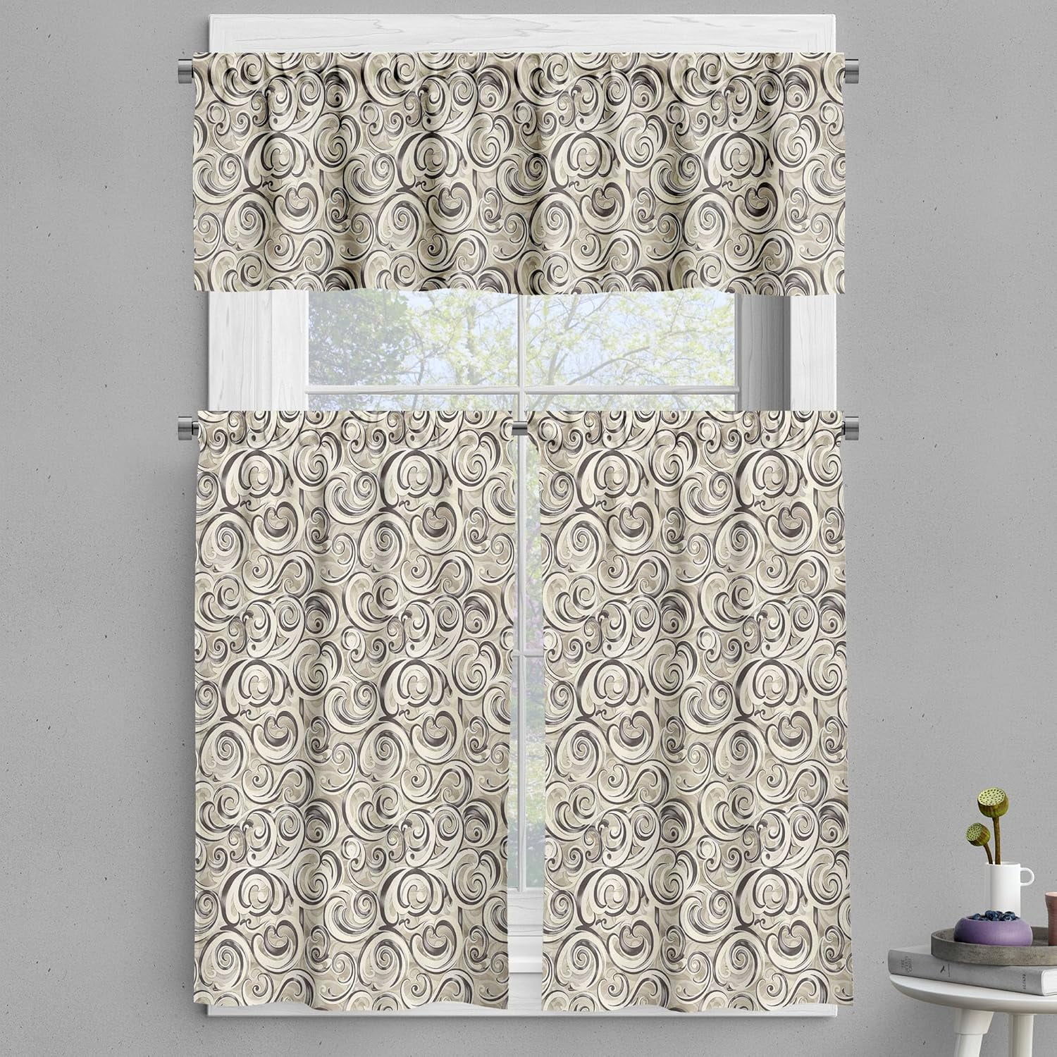 Abstract Valance & Tier Curtain 3 pcs Set, Modern Abstract Wind in The ...