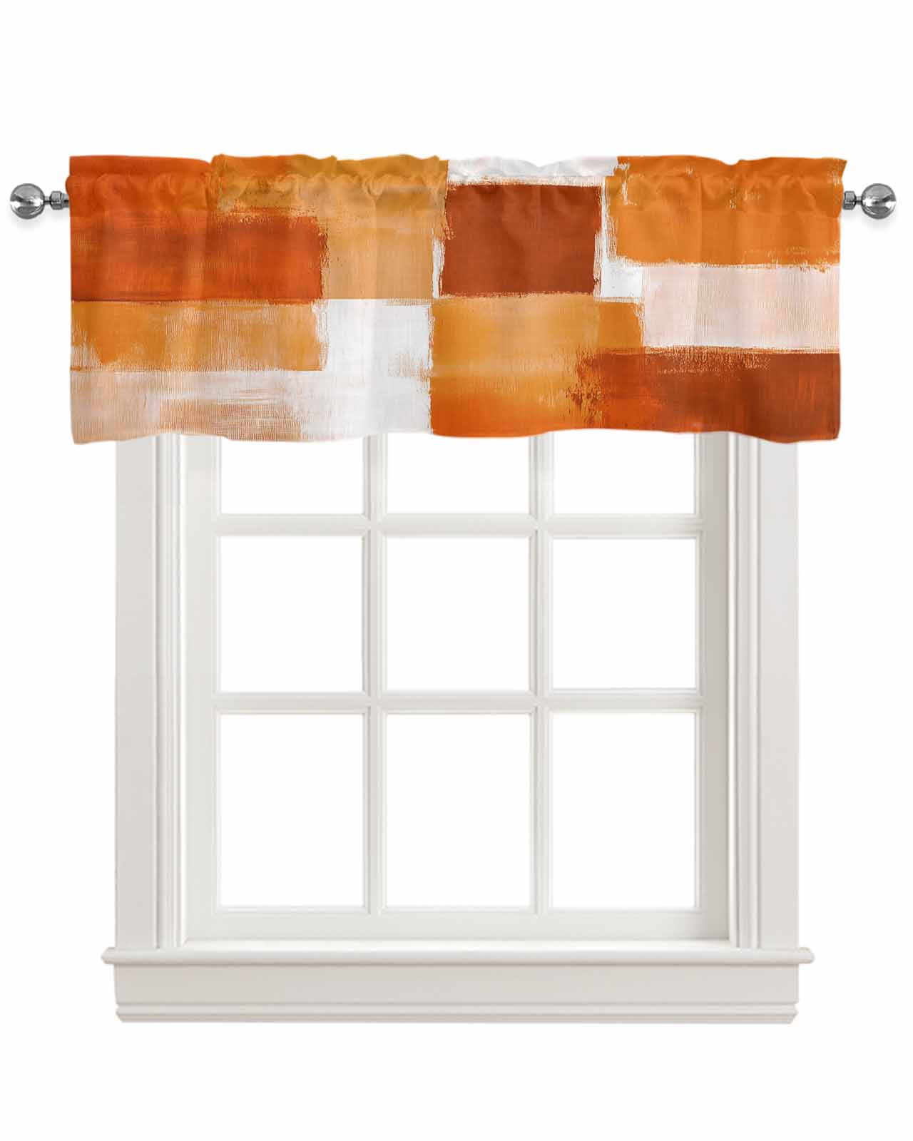 Abstract Valances Curtain Orange Smear Oil Painting Texture Kitchen Rod ...