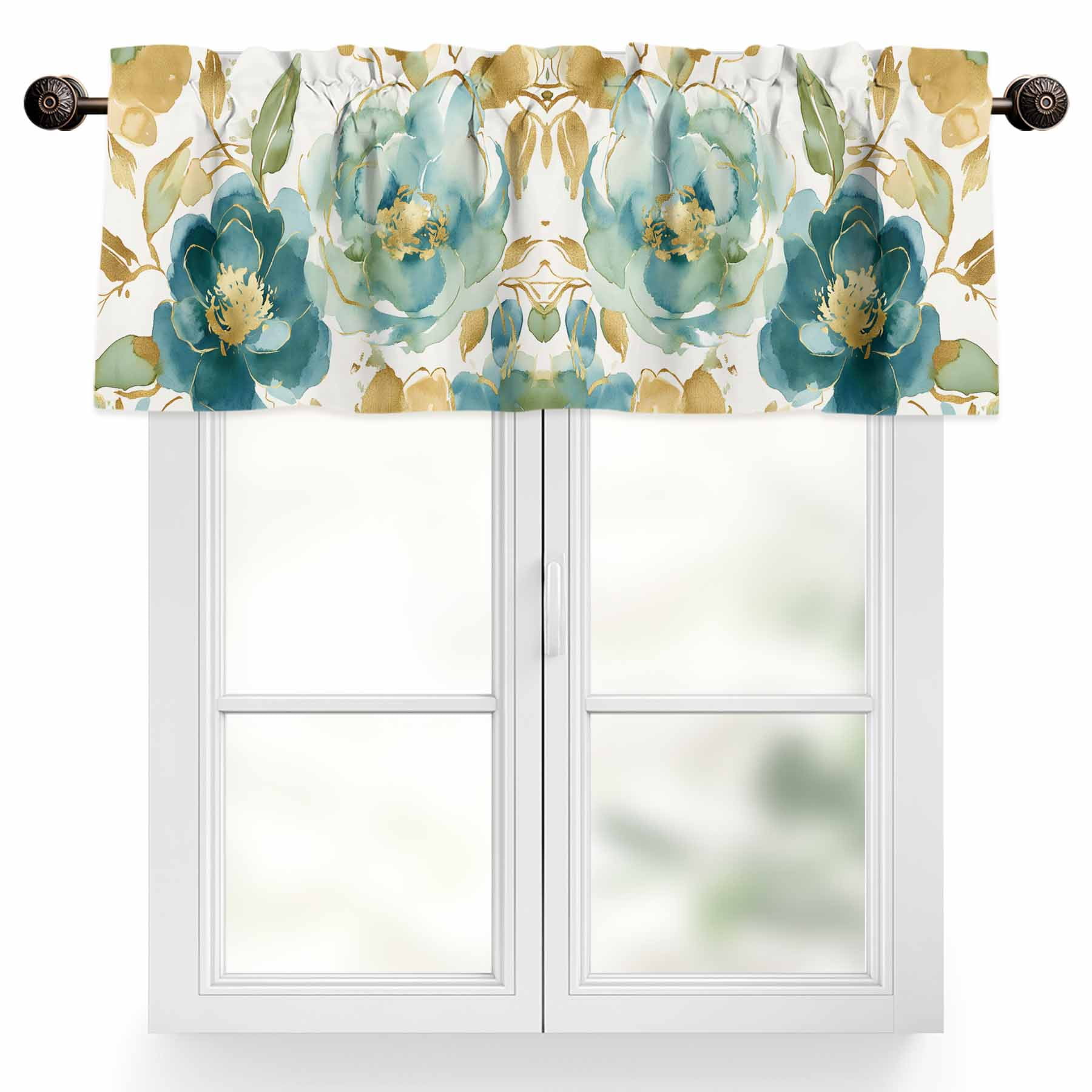 Abstract Valances for Windows, 42 x 12in, Green Peony Pattern Petals ...