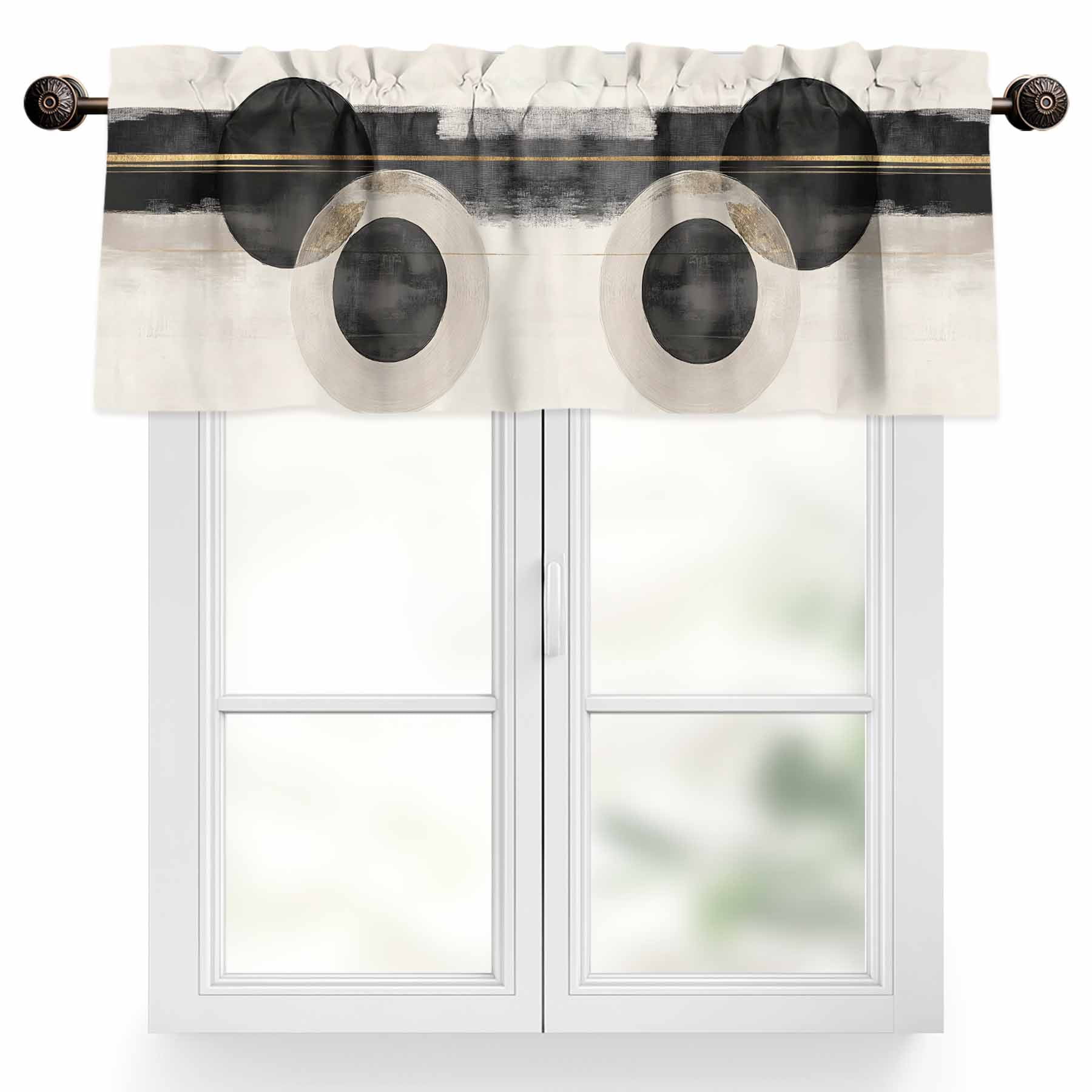 Abstract Valances for Windows, 54 x 18in, Mottled Geometric Black Gold ...