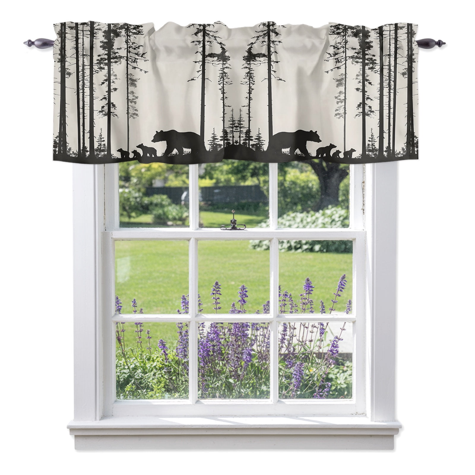 Abstract Valances for Windows, Bear Family Forest Trees Natural Scenery ...
