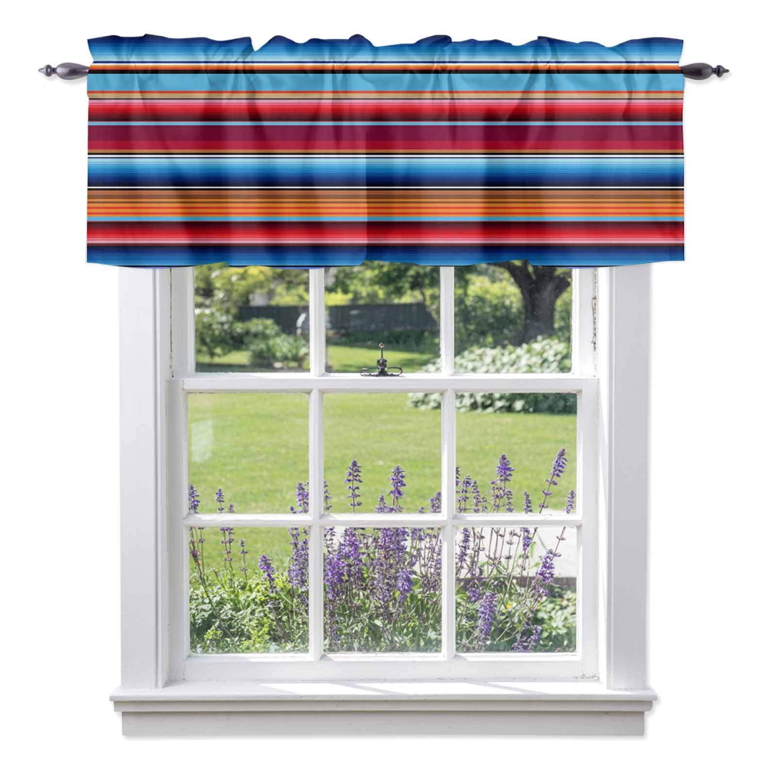 Abstract Valances for Windows Colorful Mexican Stripe Blue Red ...