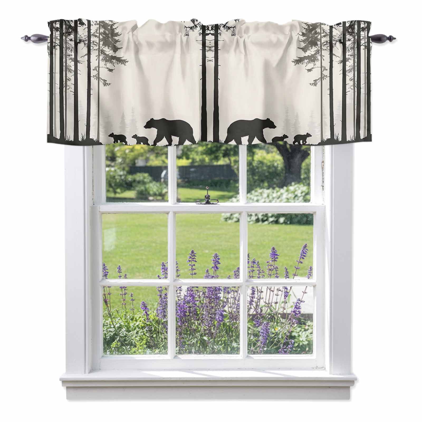 Abstract Valances for Windows, Forest Walking Bear Silhouette Natural ...