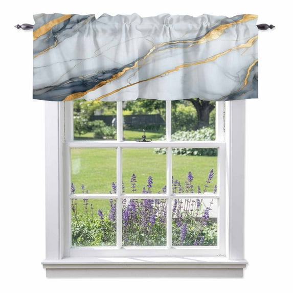 Abstract Valances for Windows, Grey White Marble Texture Golden Lines ...