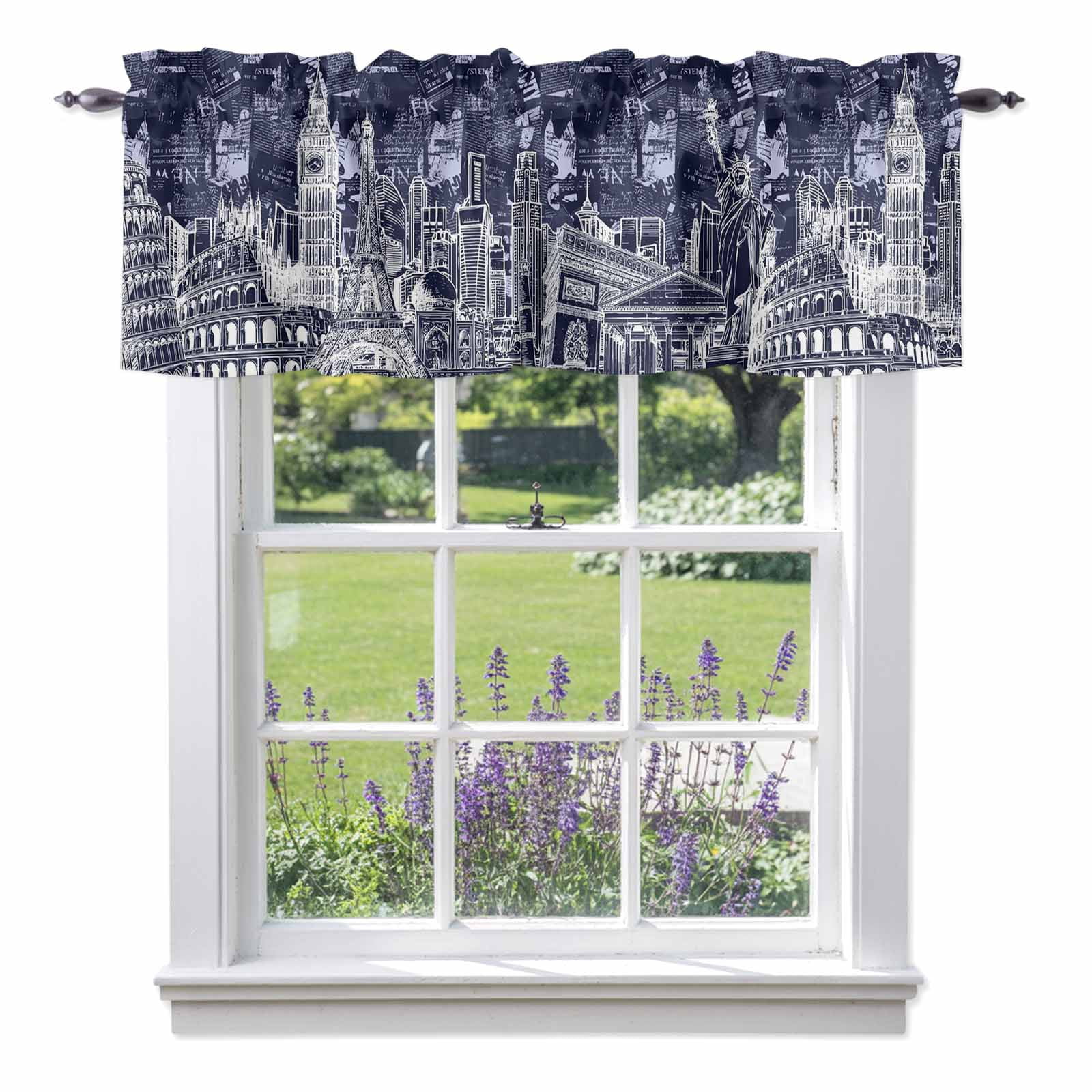 Abstract Valances for Windows Navy Blue and White Global Landmarks ...
