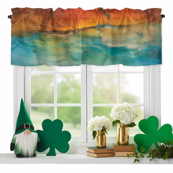 Abstract Valances for Windows, Orange Teal Green Gradient Fluid Art Oil ...