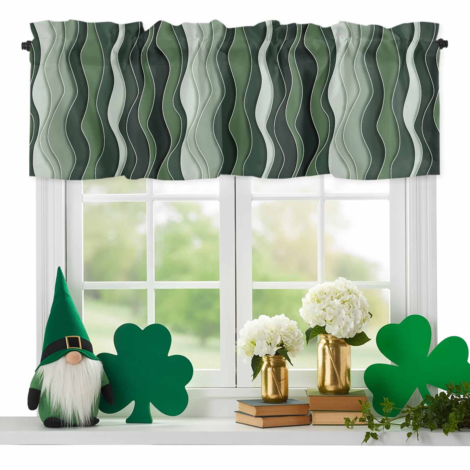 Abstract Valances for Windows, Sage Green Gradient Waves Beach Lines ...